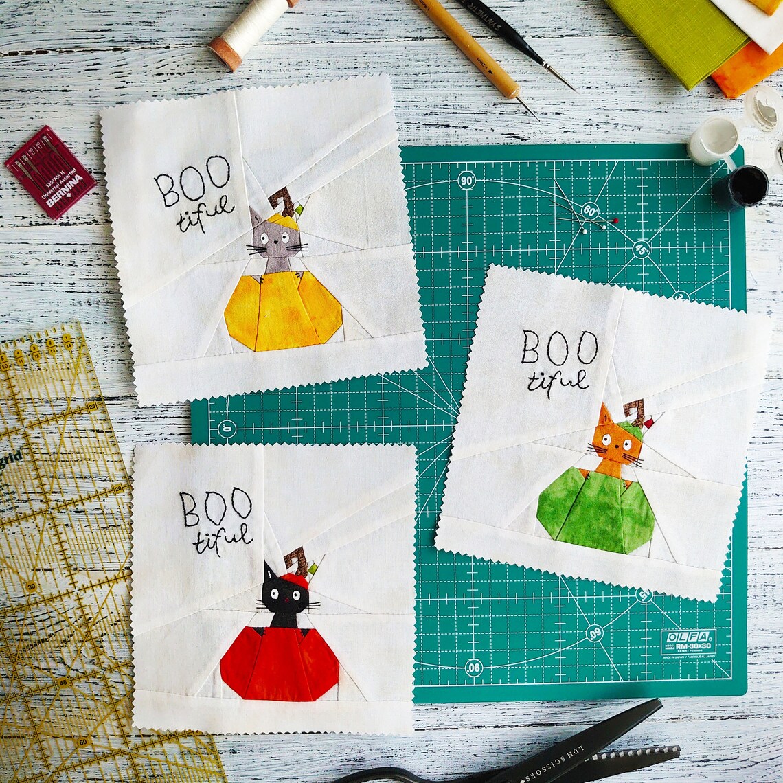 Halloween Quilt Blocks – BOOtiful Cat Quilt Block Pattern – Shop ...